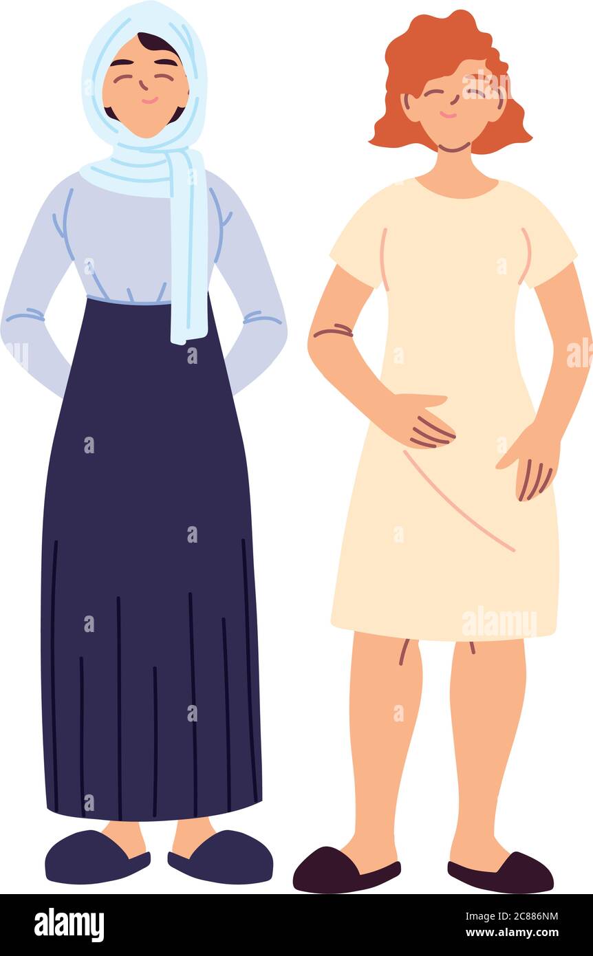arabic and european women cartoons design, Cultural and friendship ...