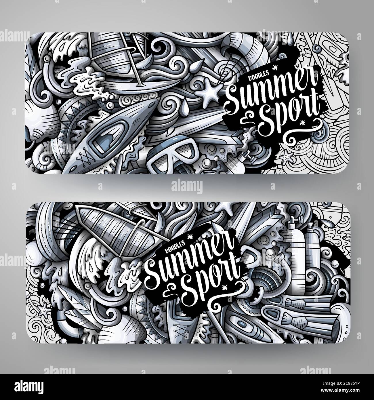 Water sports vector hand drawn doodle banners design Stock Vector Image ...