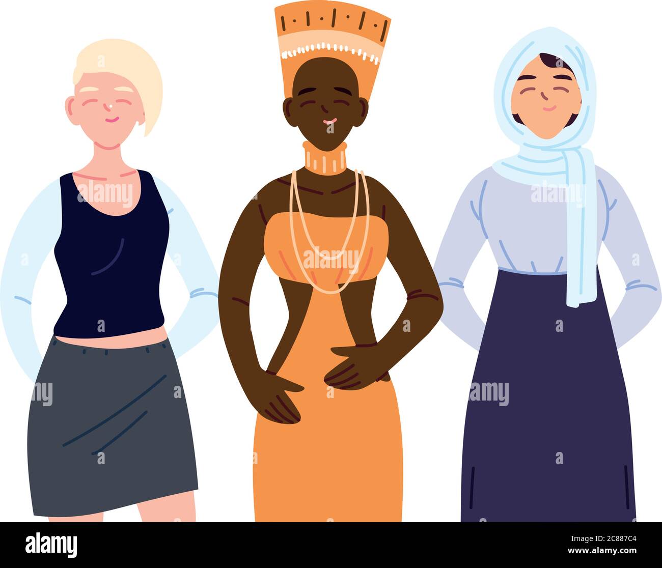 three women cartoons design, Cultural and friendship diversity theme ...