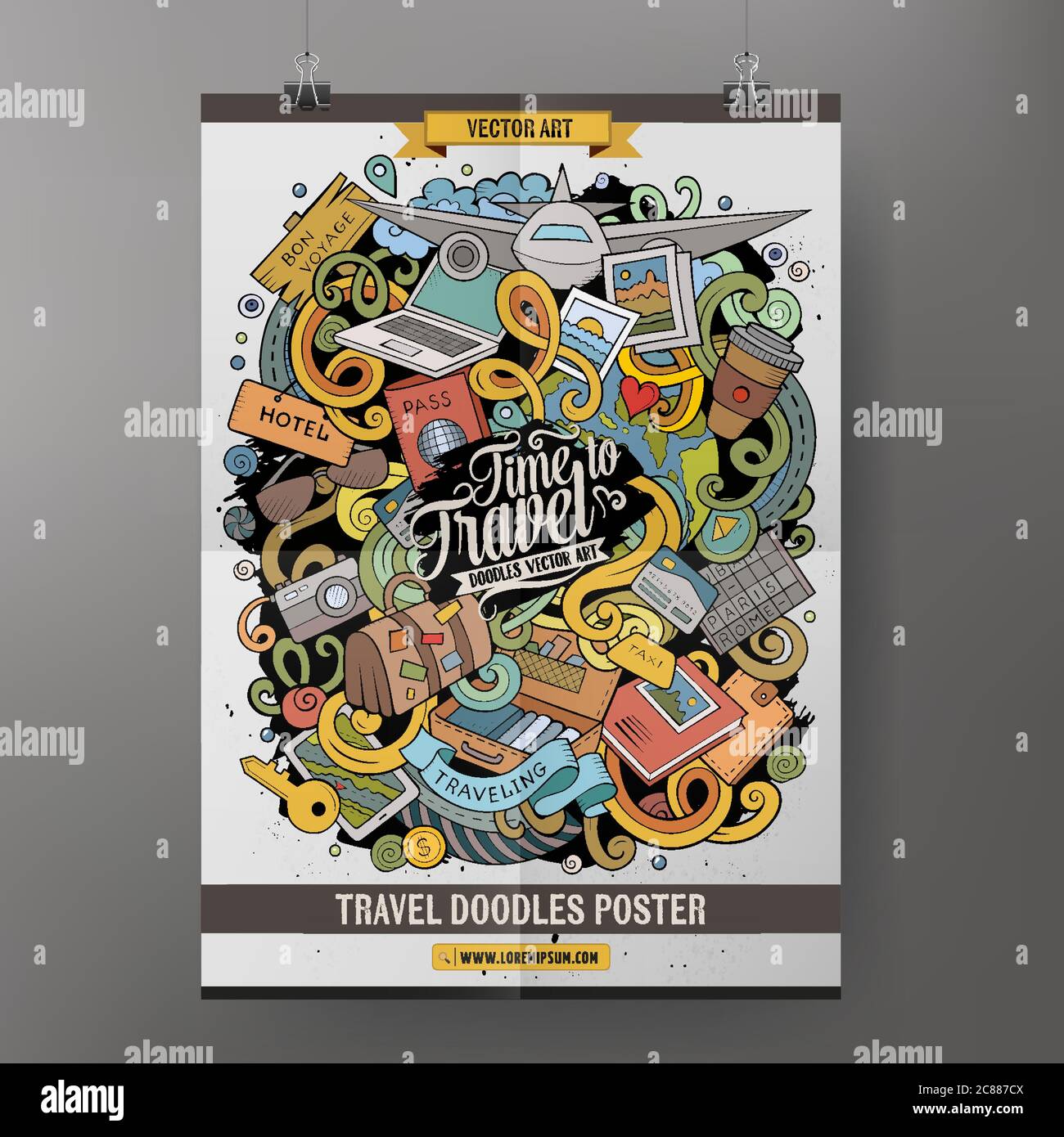 Cartoon hand drawn doodles Traveling poster design Stock Vector Image ...