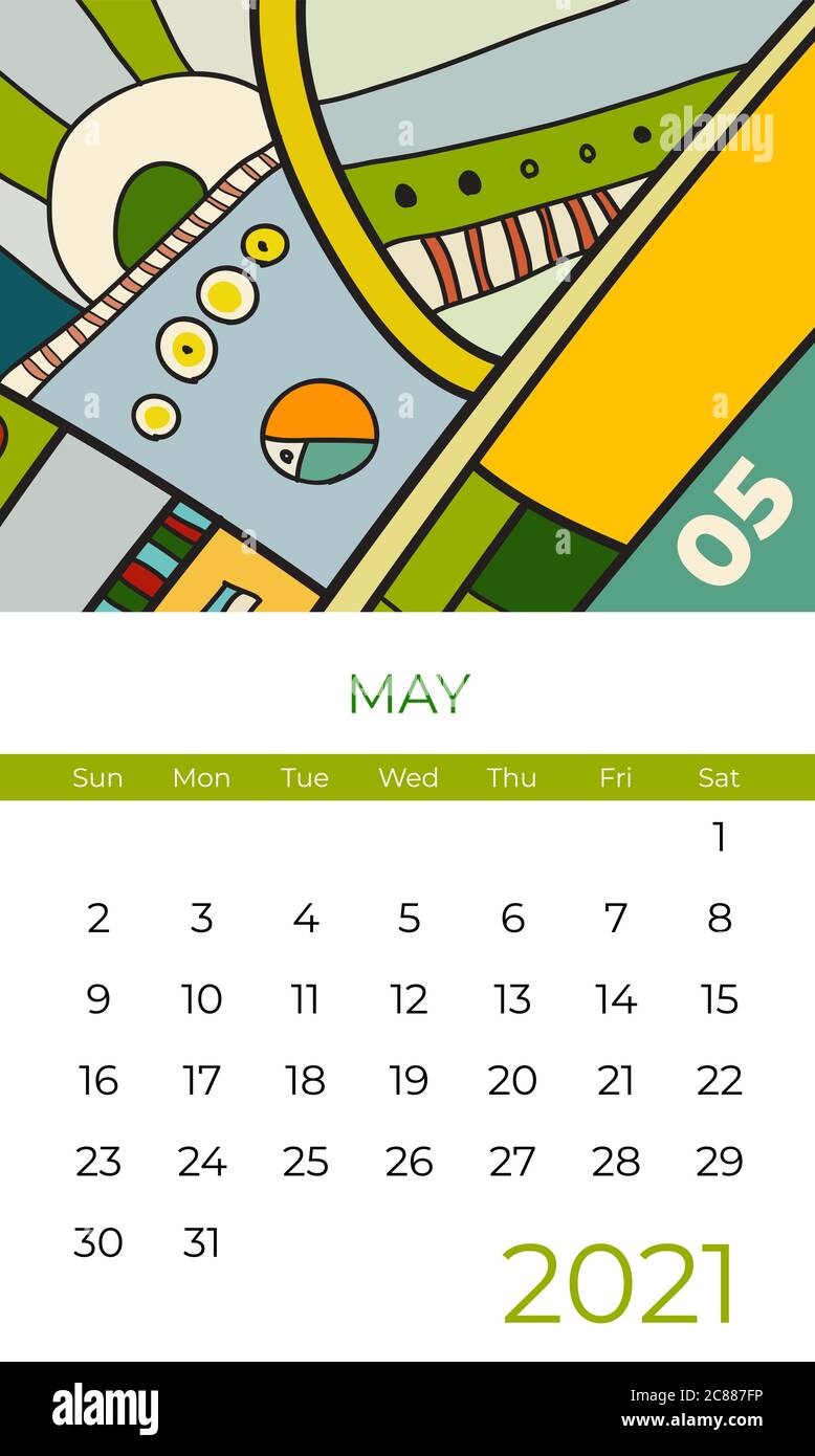 2021 May calendar abstract contemporary art vector. Desk, screen ...