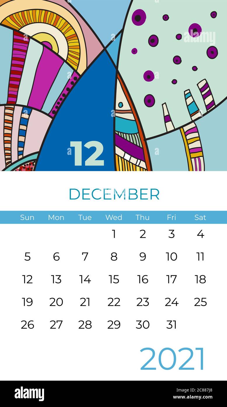 2021 December calendar abstract contemporary art vector. Desk, screen ...
