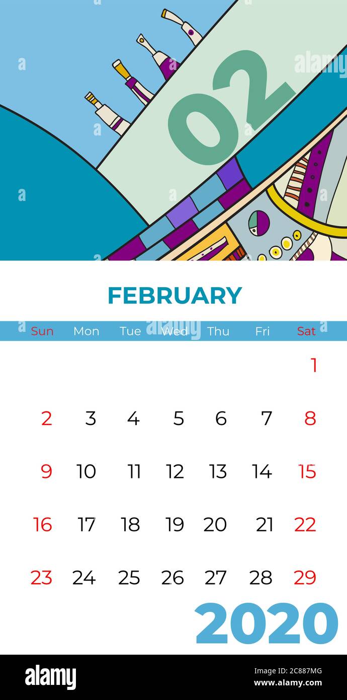 2020 february calendar abstract contemporary art vector. Desk, screen ...