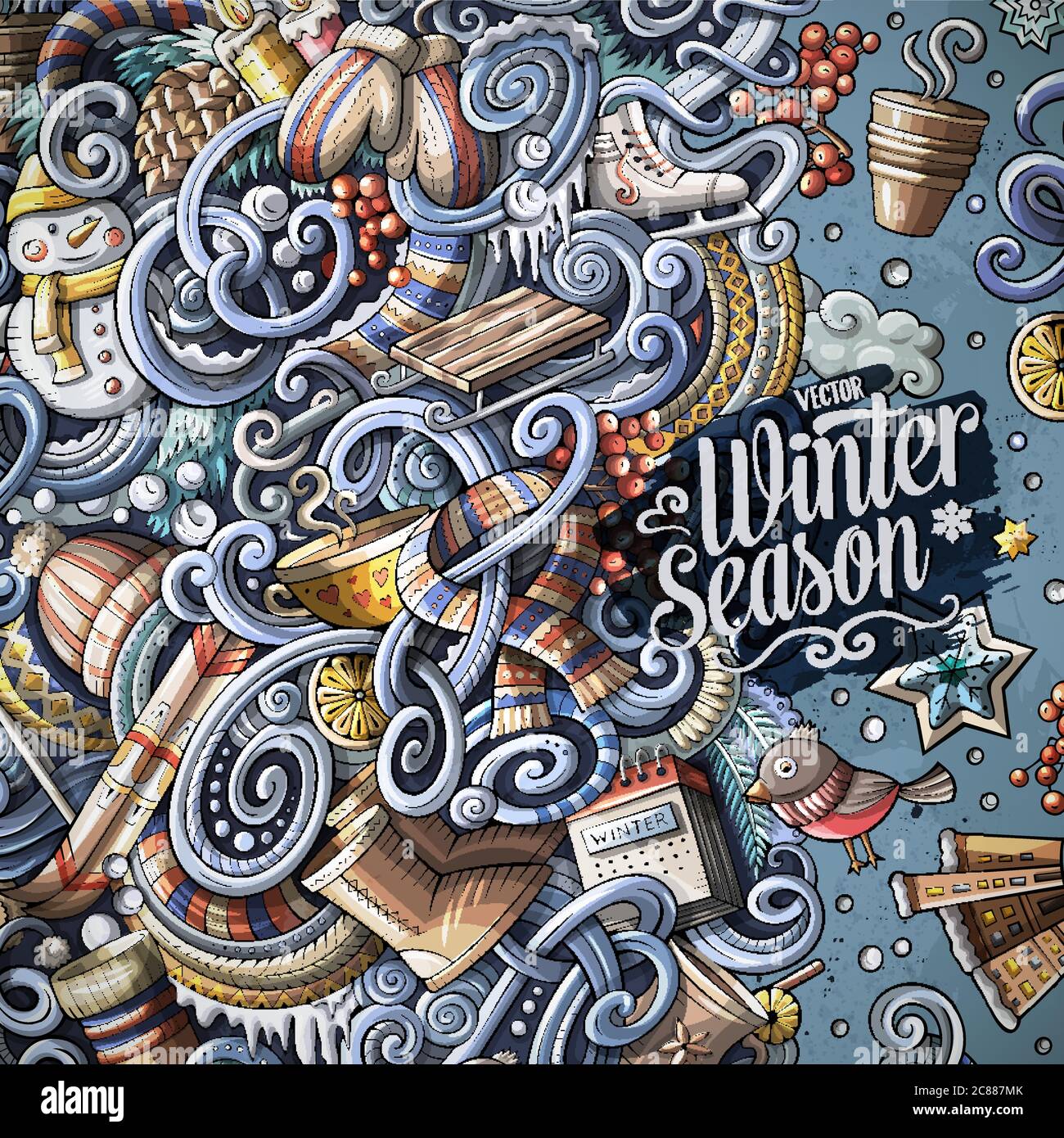 Cartoon cute doodles Winter season frame design Stock Vector Image ...