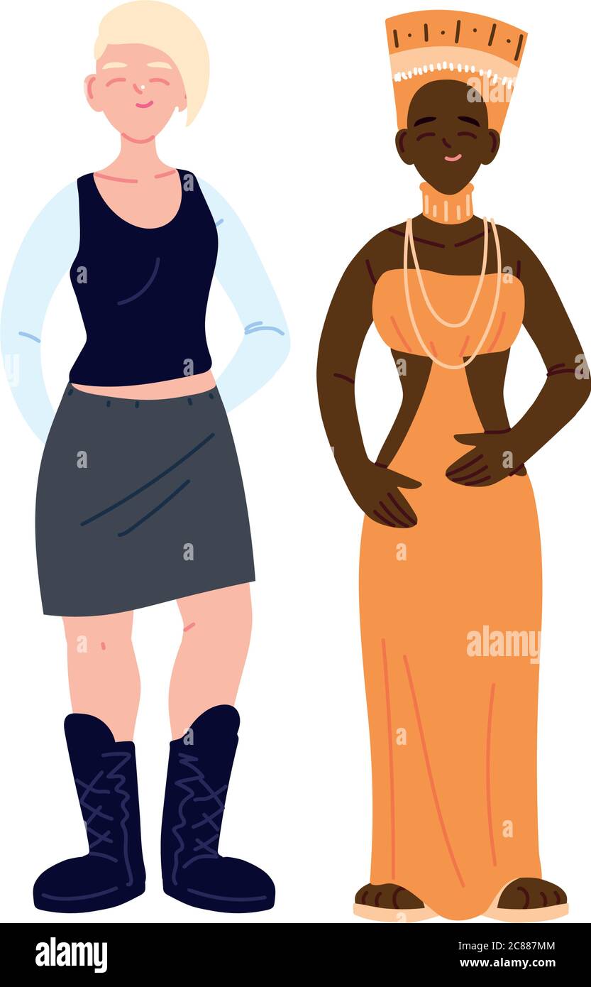 african and european women cartoons design, Cultural and friendship ...