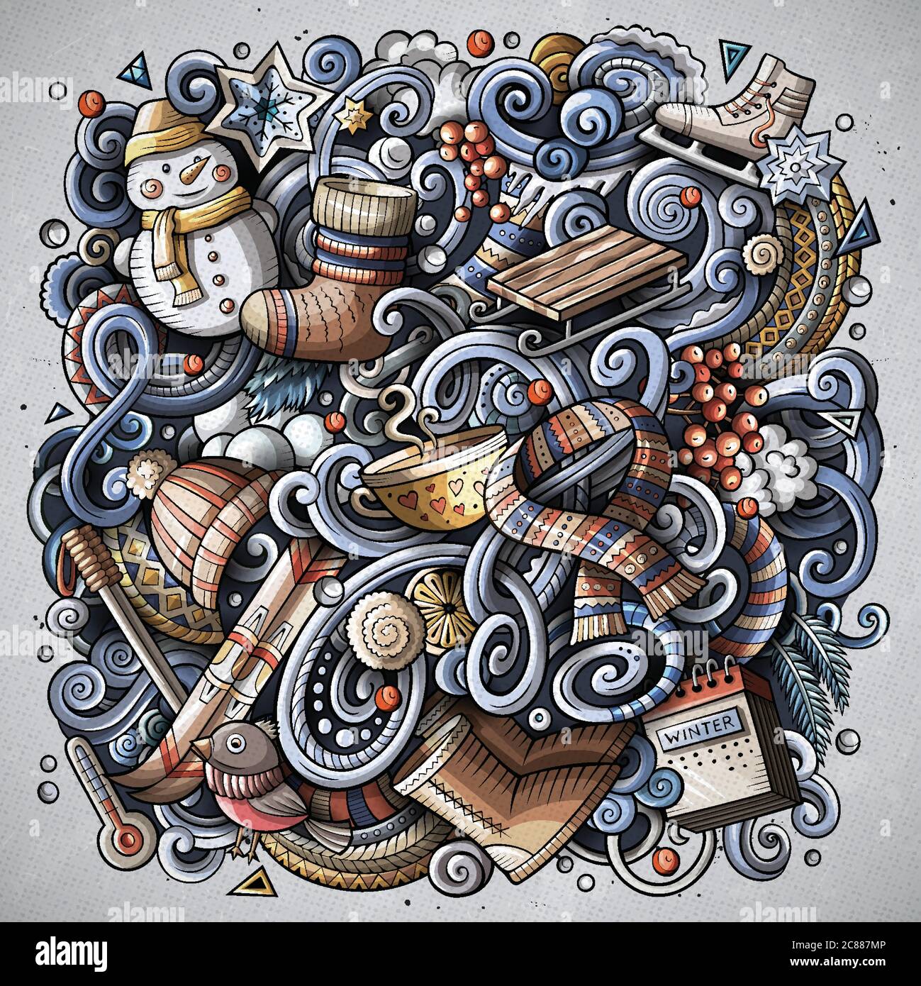 Cartoon vector doodles Winter illustration Stock Vector Image & Art - Alamy