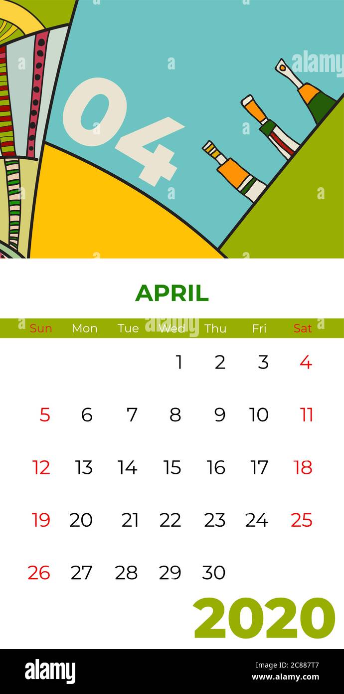 2020 april calendar abstract contemporary art vector. Desk, screen ...