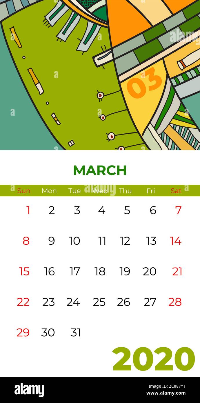 2020 march calendar abstract contemporary art vector. Desk, screen ...