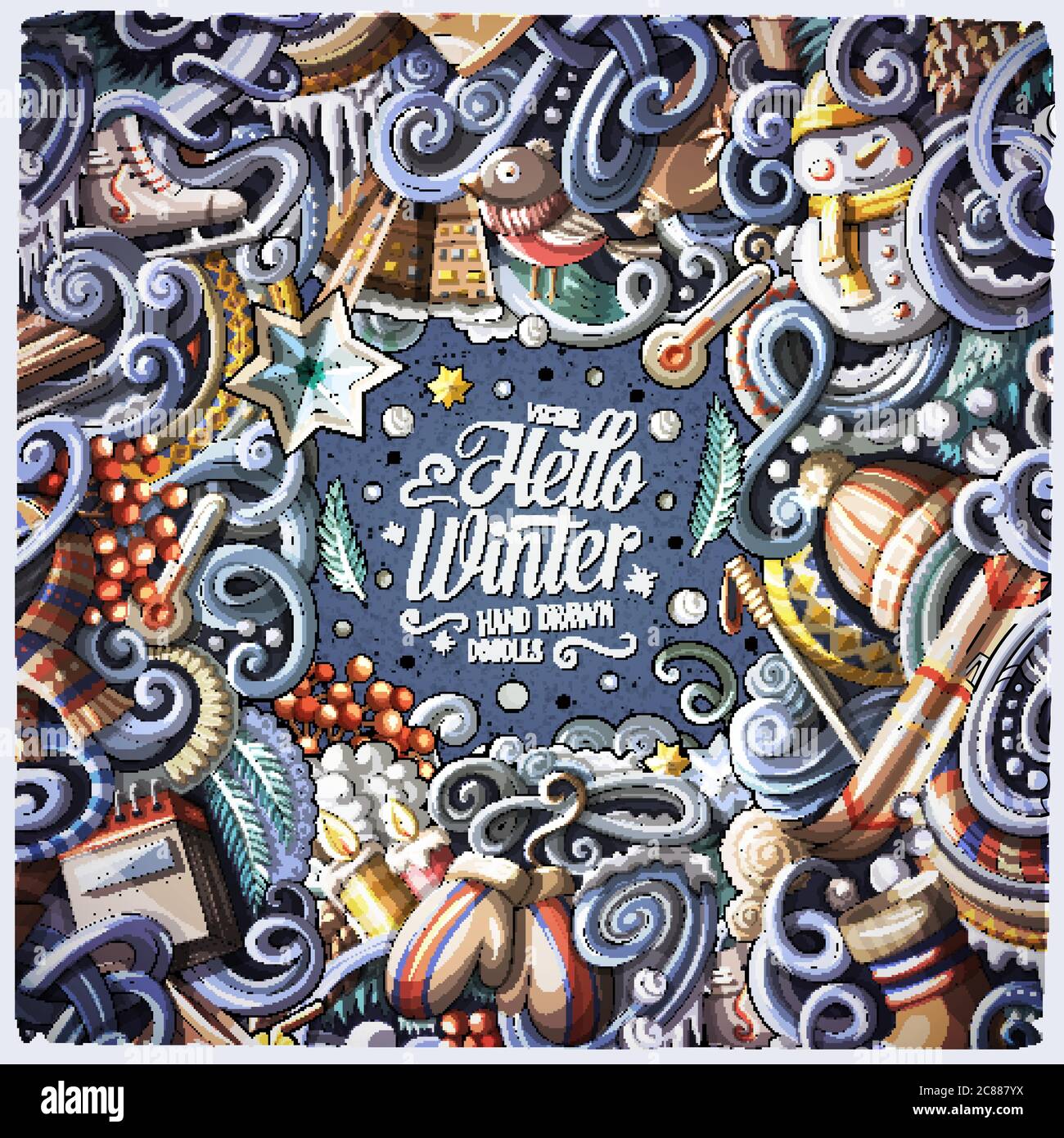 Cartoon cute doodles Winter season frame design Stock Vector Image ...