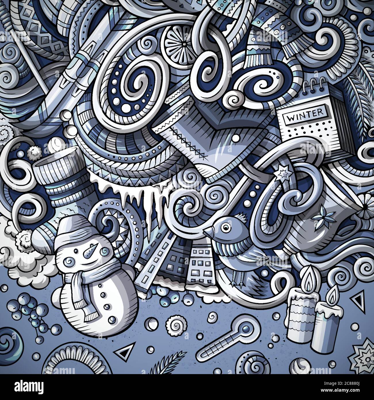 Cartoon cute doodles hand drawn Winter frame design Stock Vector Image ...