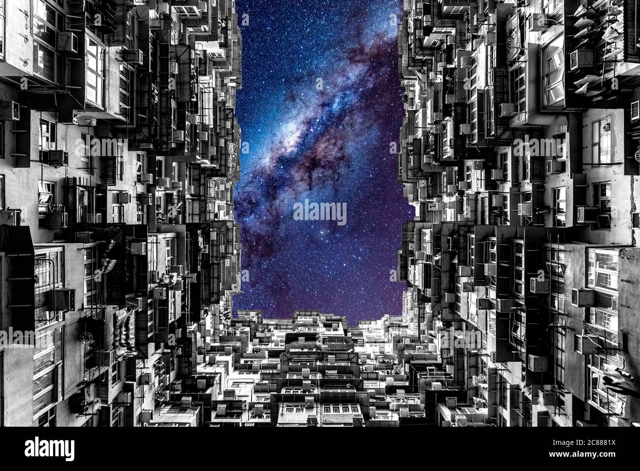 The night galaxy sky over the Montane Mansion near to Tai Koo in Hong ...