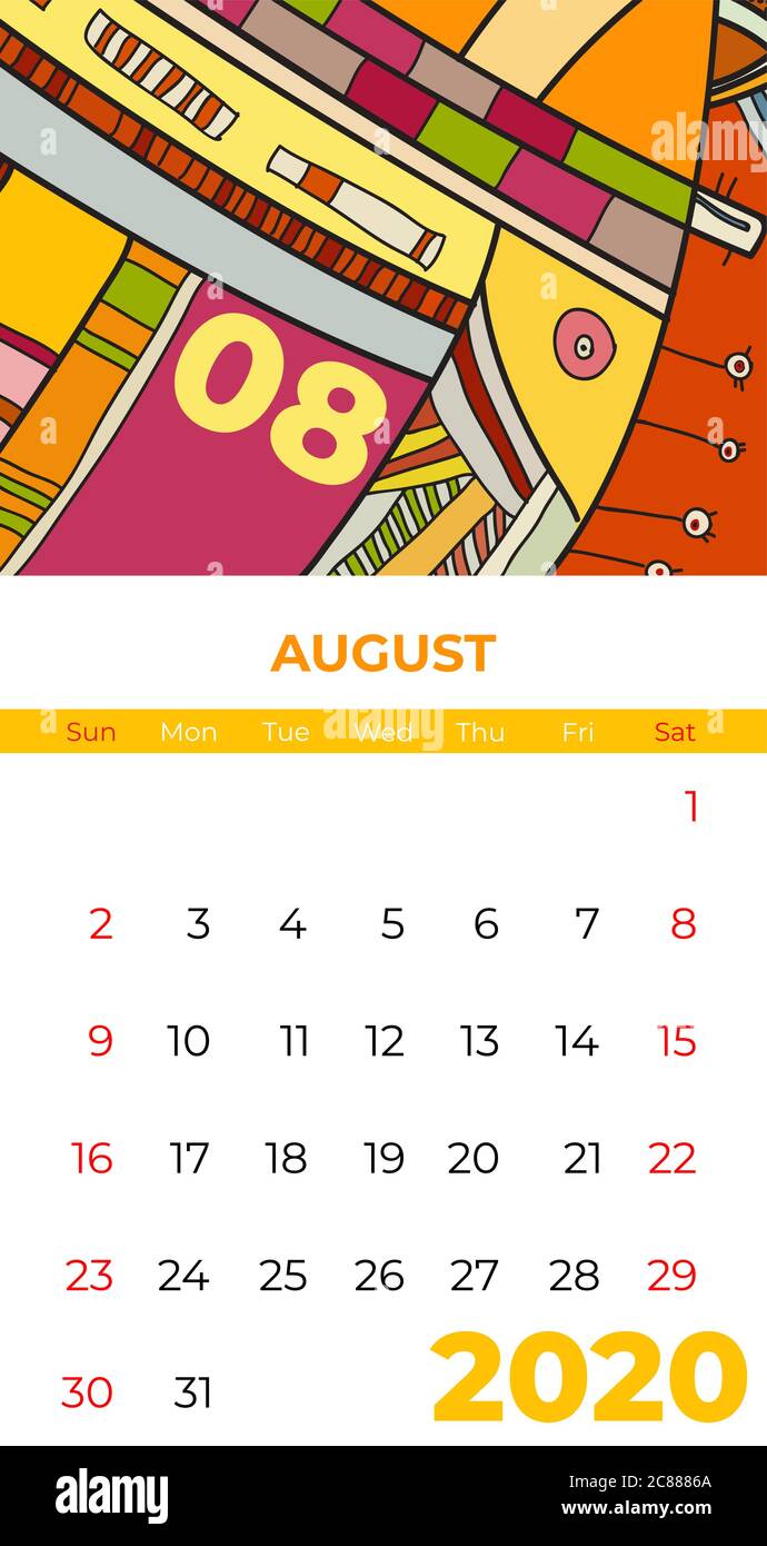 2020 August calendar abstract contemporary art vector. Desk, screen ...