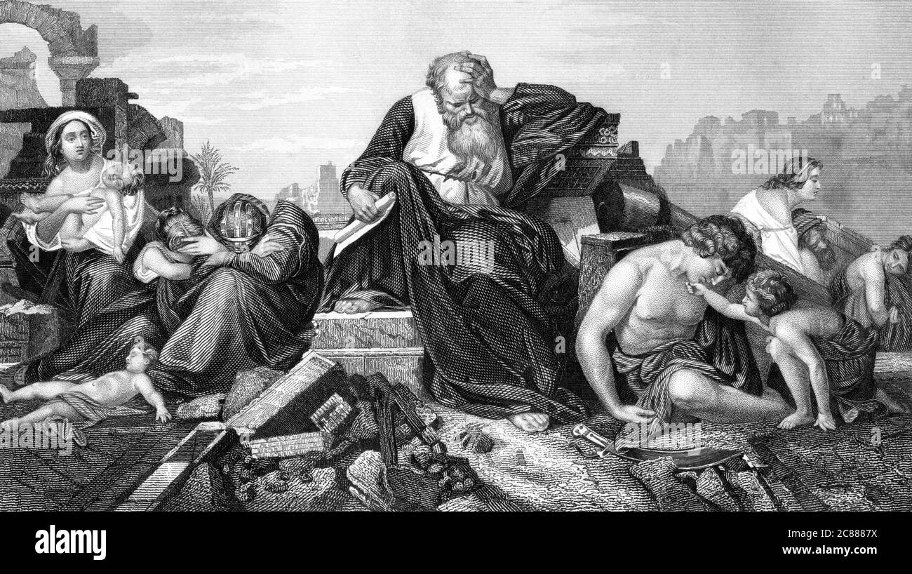 An engraved Old Testament Bible illustration image of the prophet ...