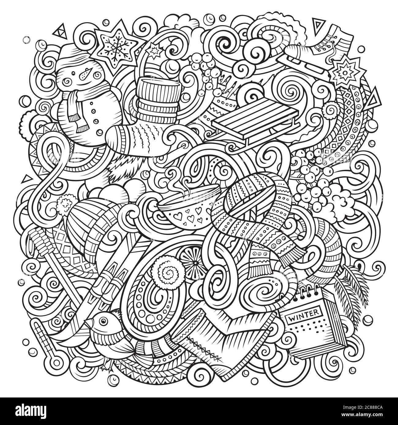 Cartoon vector doodles Winter illustration Stock Vector Image & Art - Alamy