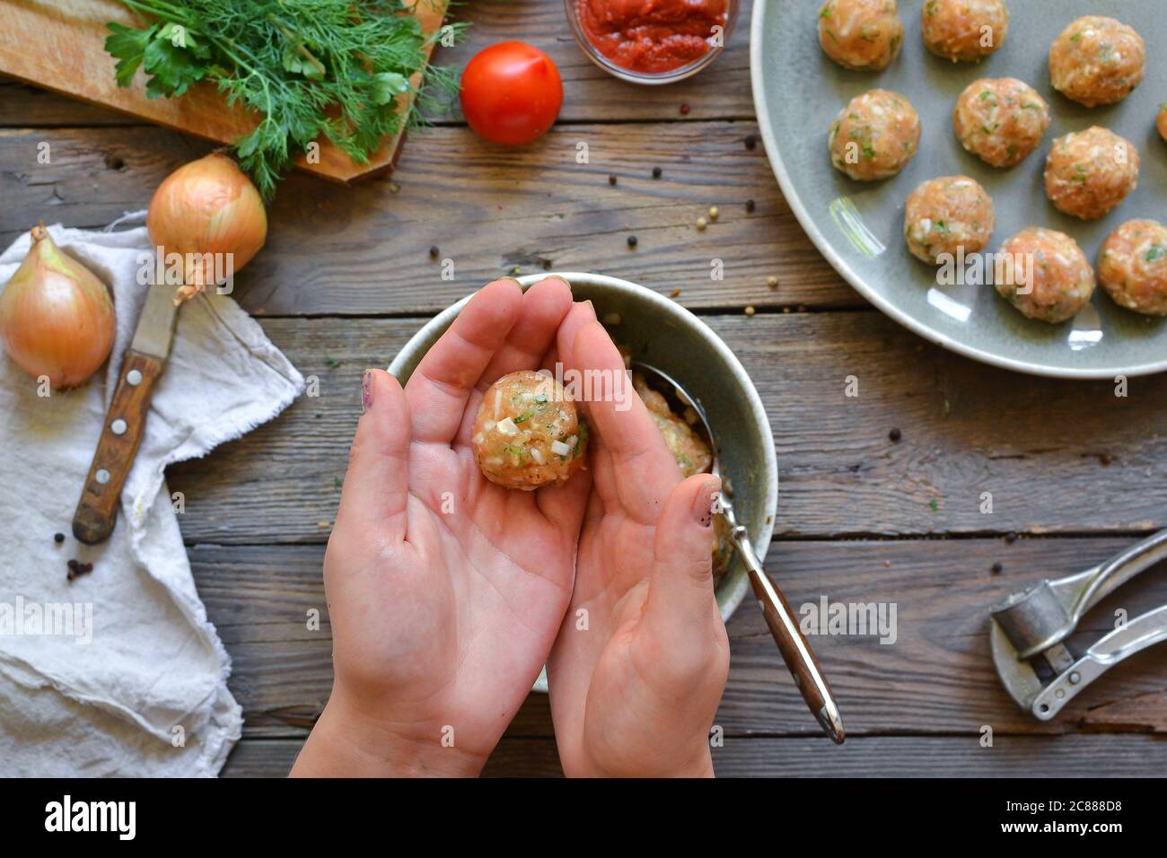 Chicken meatballs recipe. Step by step cooking. Raw chicken meatballs ...