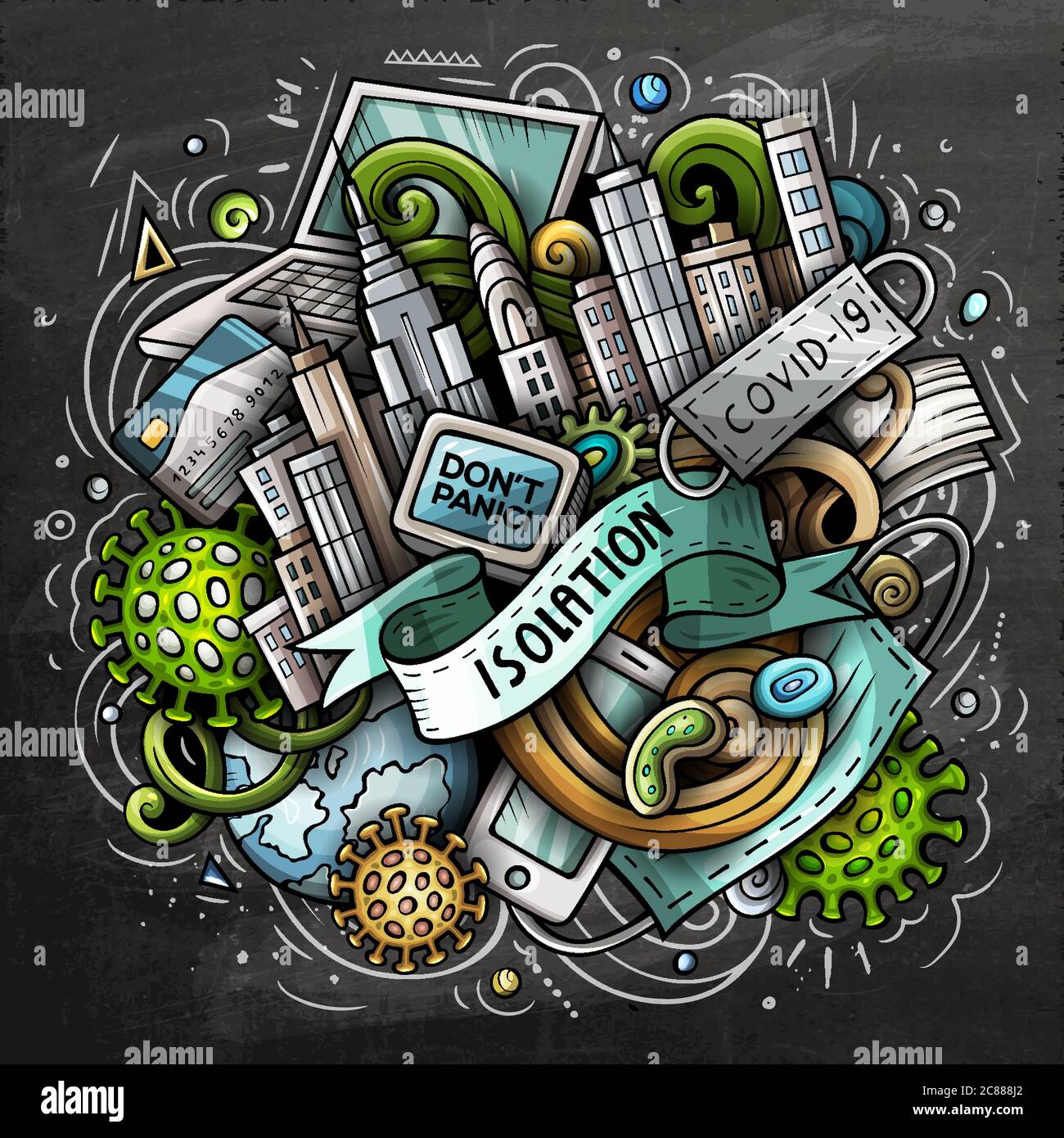 Cartoon vector doodles Isolation illustration. Bright colors epidemic ...