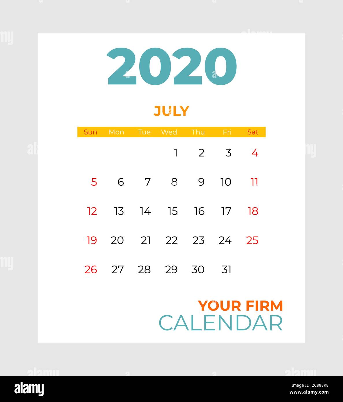 2020 july calendar vector template. Abstract empty isolated set 2020 ...