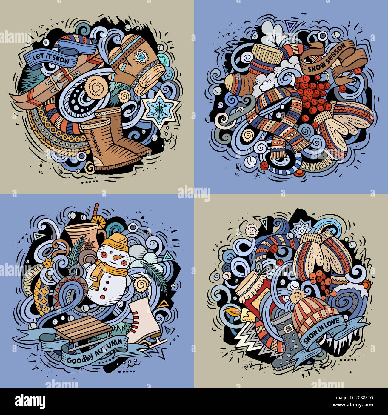 Winter cartoon 4 square composition set Stock Vector Image & Art - Alamy