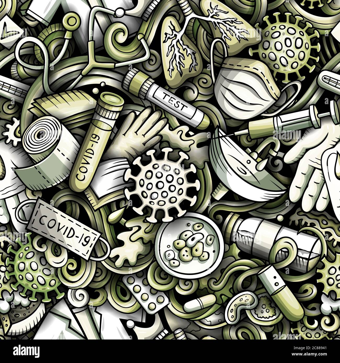 Cartoon cute doodles hand drawn Epidemic seamless pattern Stock Vector ...