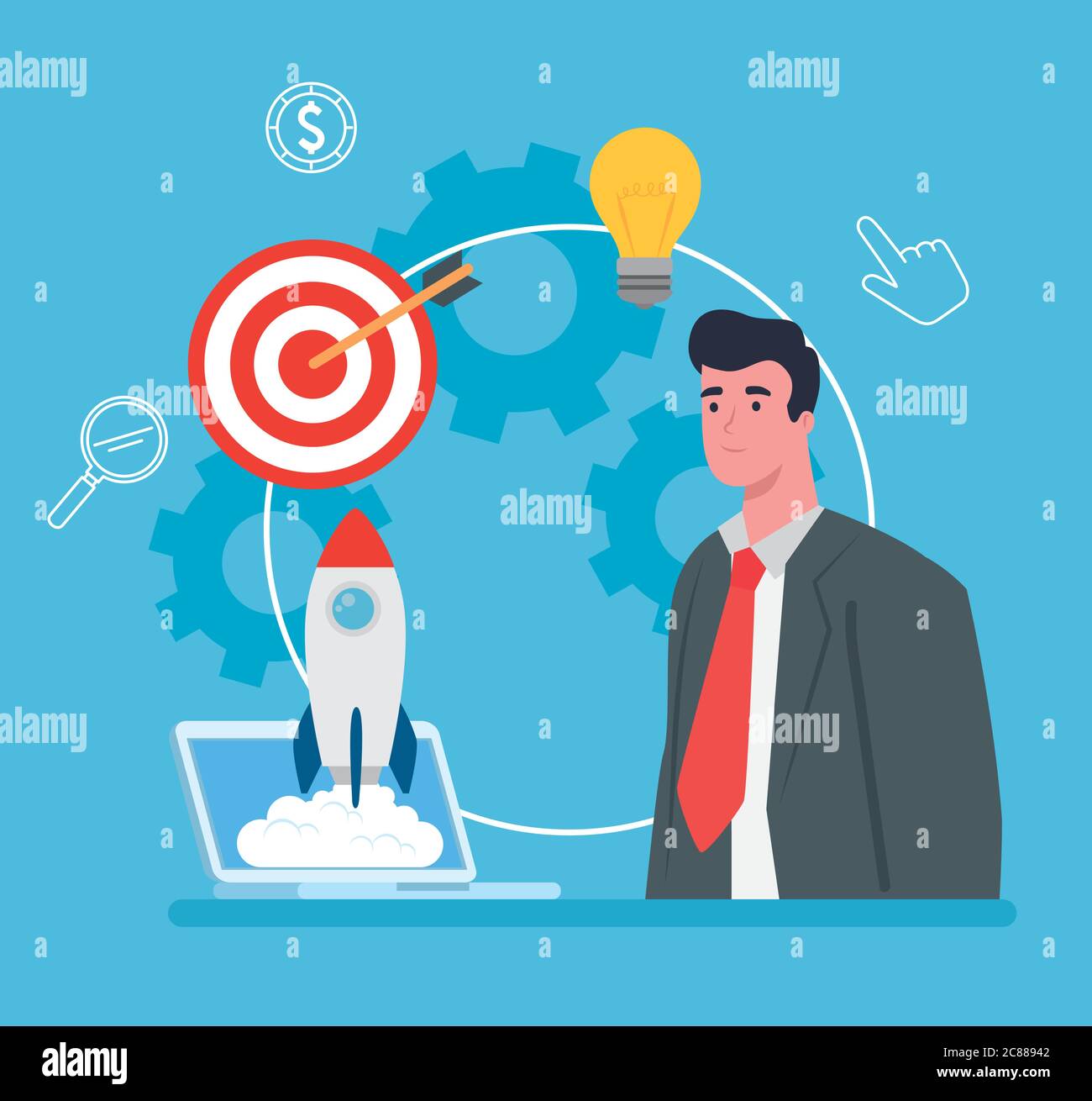 business start up concept, banner, business object startup process ...