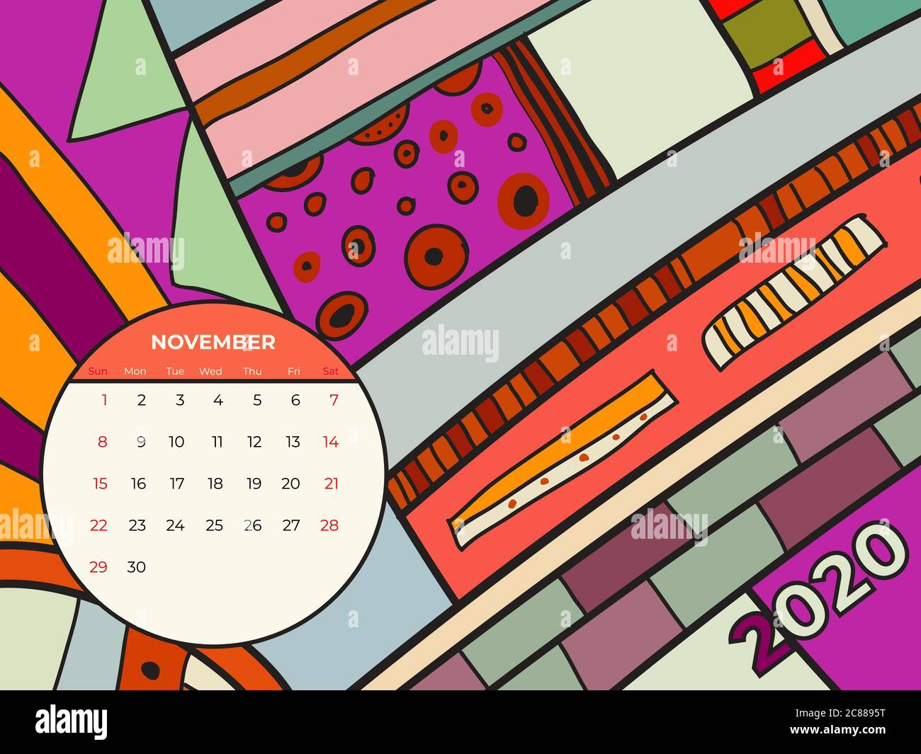 2020 November calendar abstract contemporary art vector. Desk, screen ...