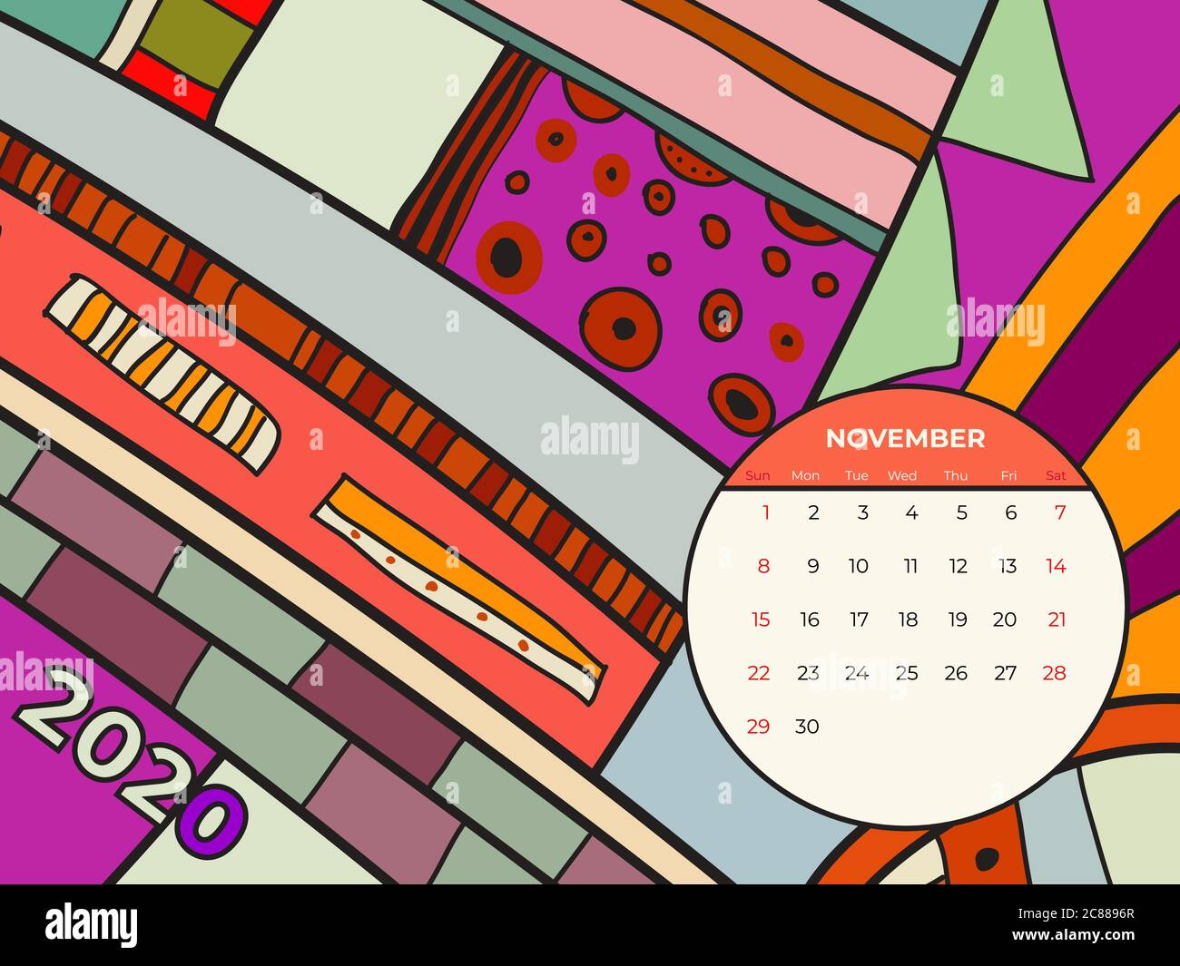 2020 November calendar abstract contemporary art vector. Desk, screen ...
