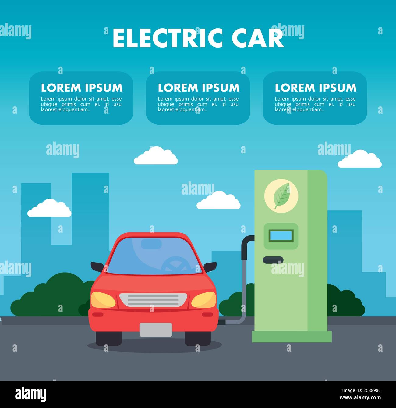 banner, electric vehicle car in charging station road Stock Vector ...