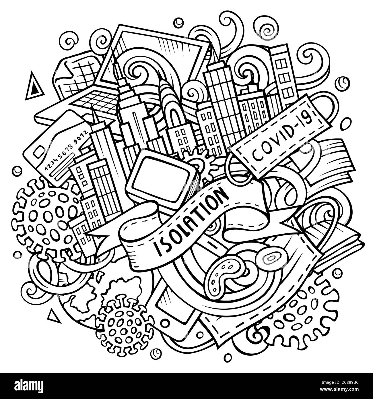 Cartoon vector doodles Isolation illustration. Sketchy epidemic picture ...