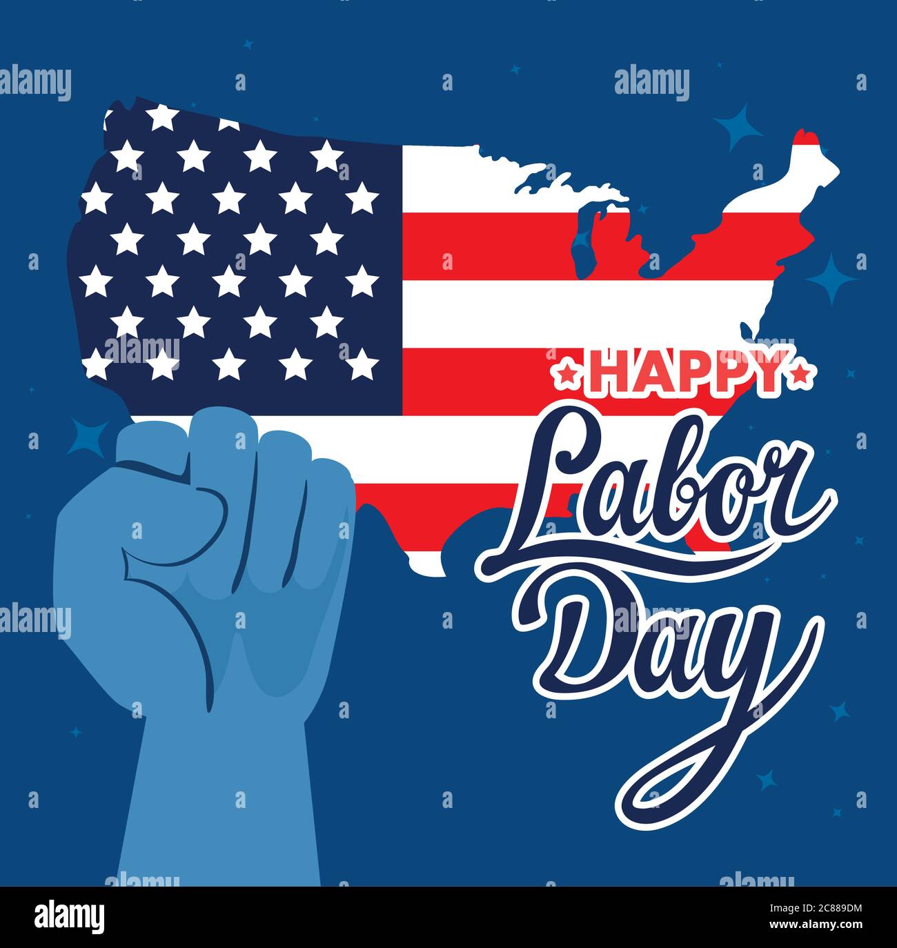 happy labor day holiday banner with map, united states national flag ...