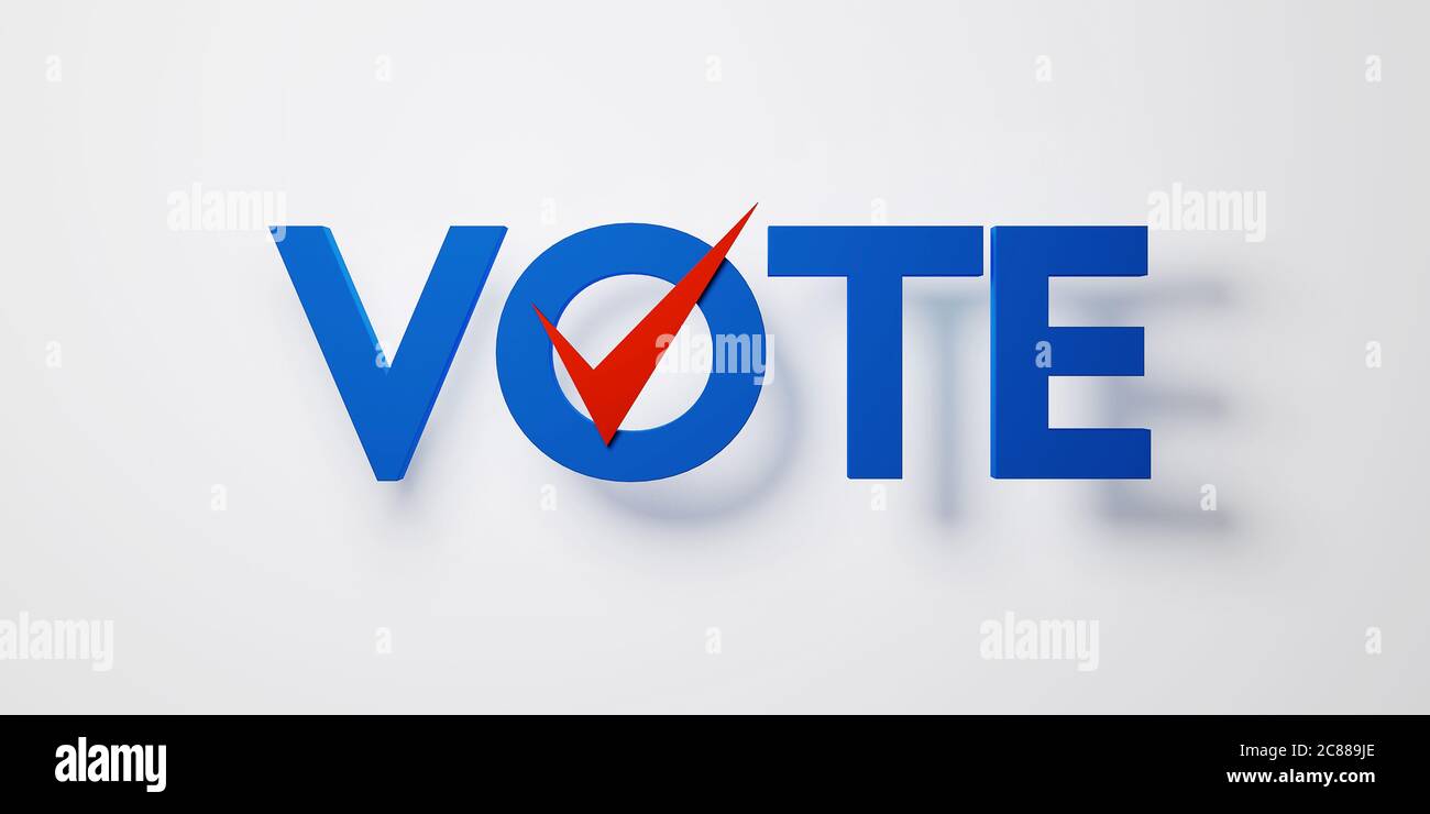 blue text vote with red check correct sign isolated on white background ...