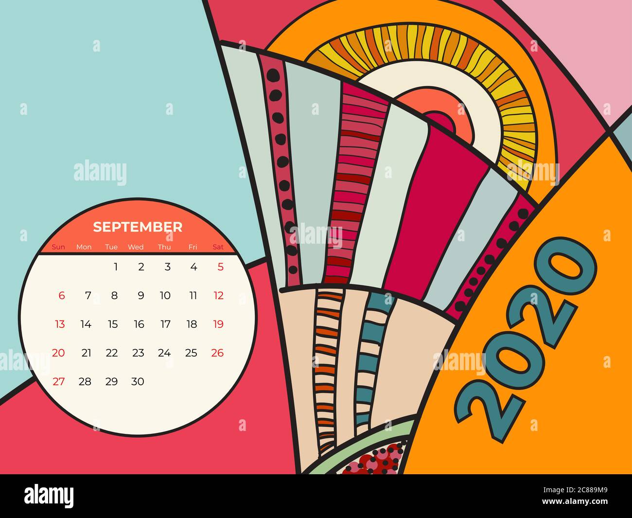2020 September calendar abstract contemporary art vector. Desk, screen ...