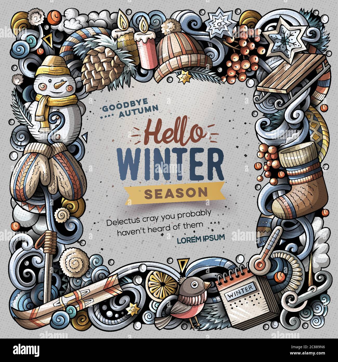 Cartoon vector doodles Winter square frame design Stock Vector Image ...