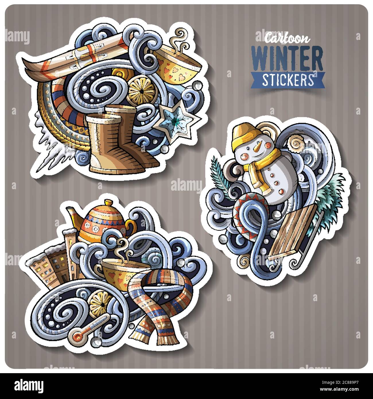 Set of Winter season cartoon stickers Stock Vector Image & Art - Alamy