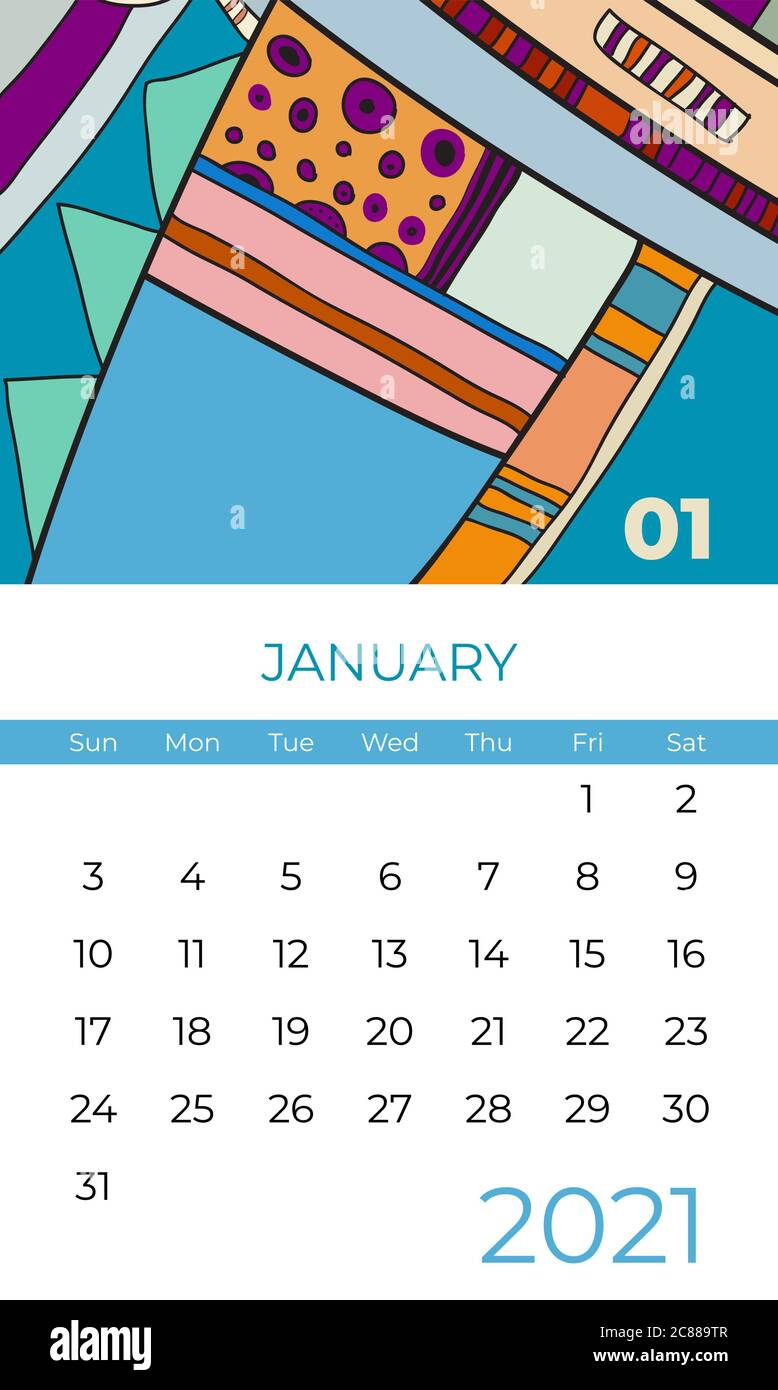 2021 january calendar abstract contemporary art vector. Desk, screen ...