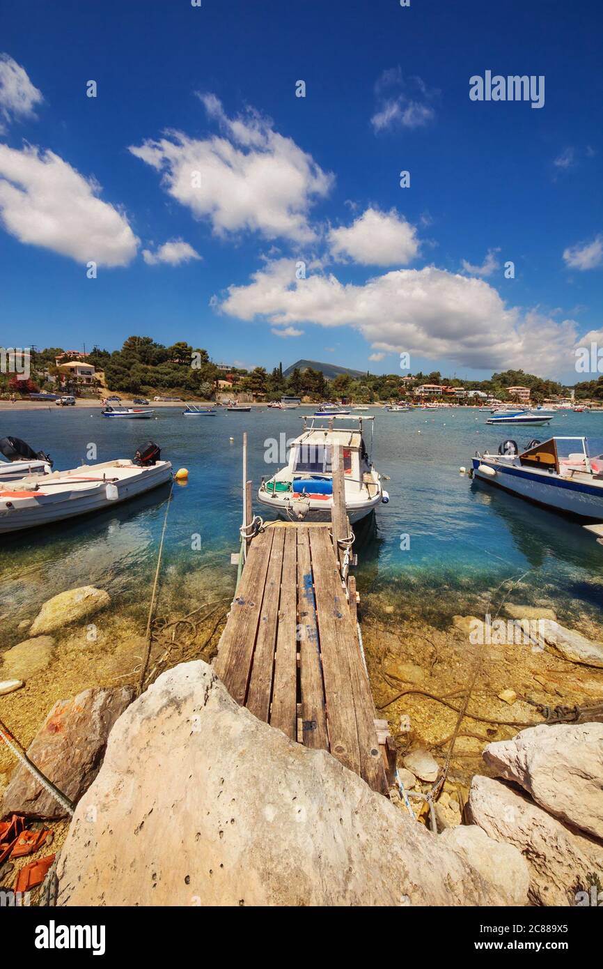 Boats in Laganas harbor on Zakynthos island, Greece Stock Photo - Alamy