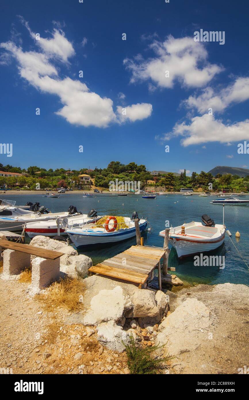 Boats in Laganas harbor on Zakynthos island, Greece Stock Photo - Alamy