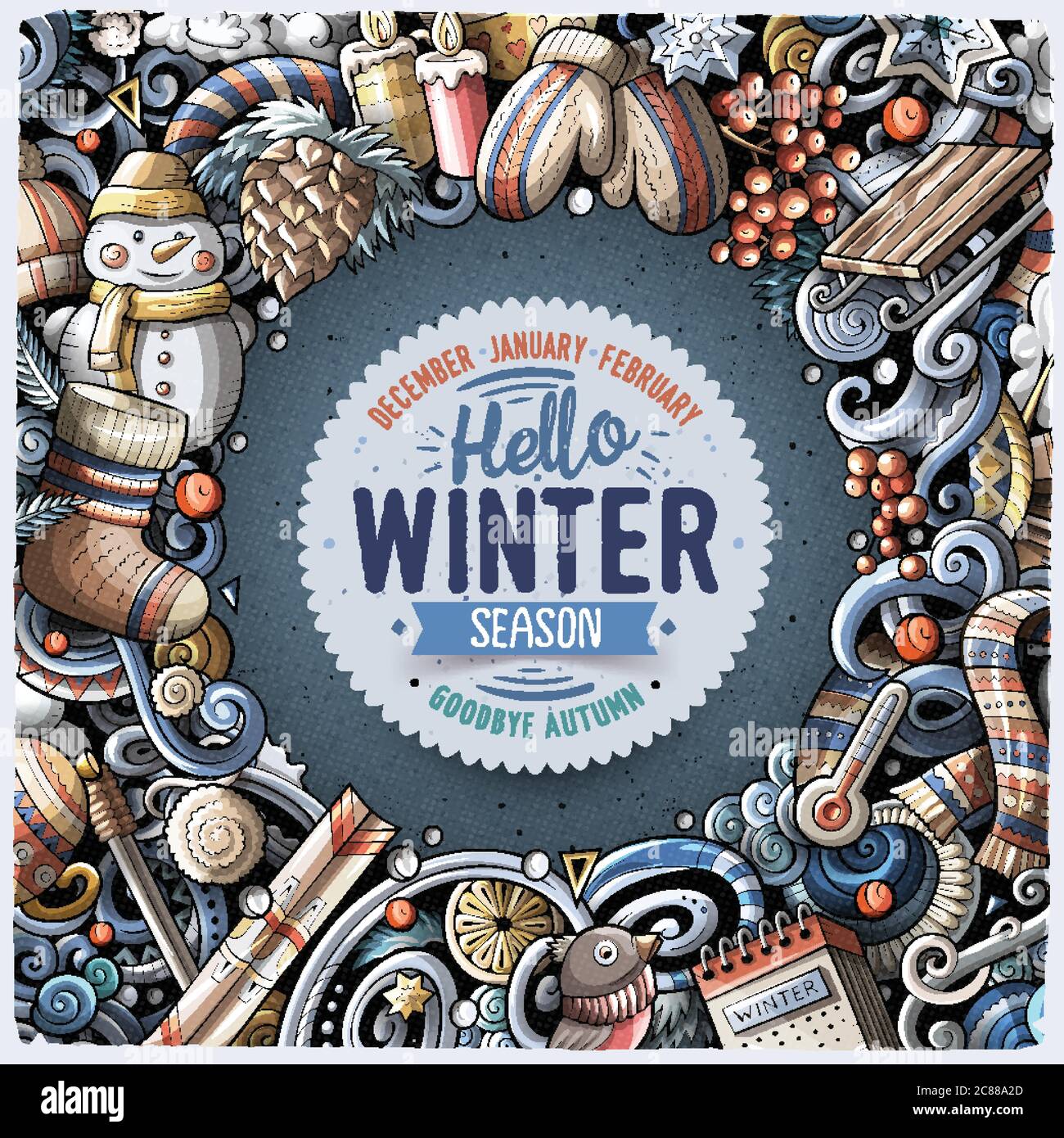 Cartoon vector doodles Winter round frame design Stock Vector Image ...