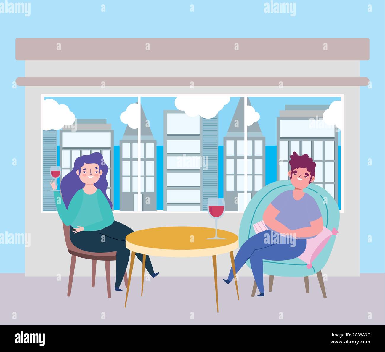 Cafe physical distancing Stock Vector Images - Alamy