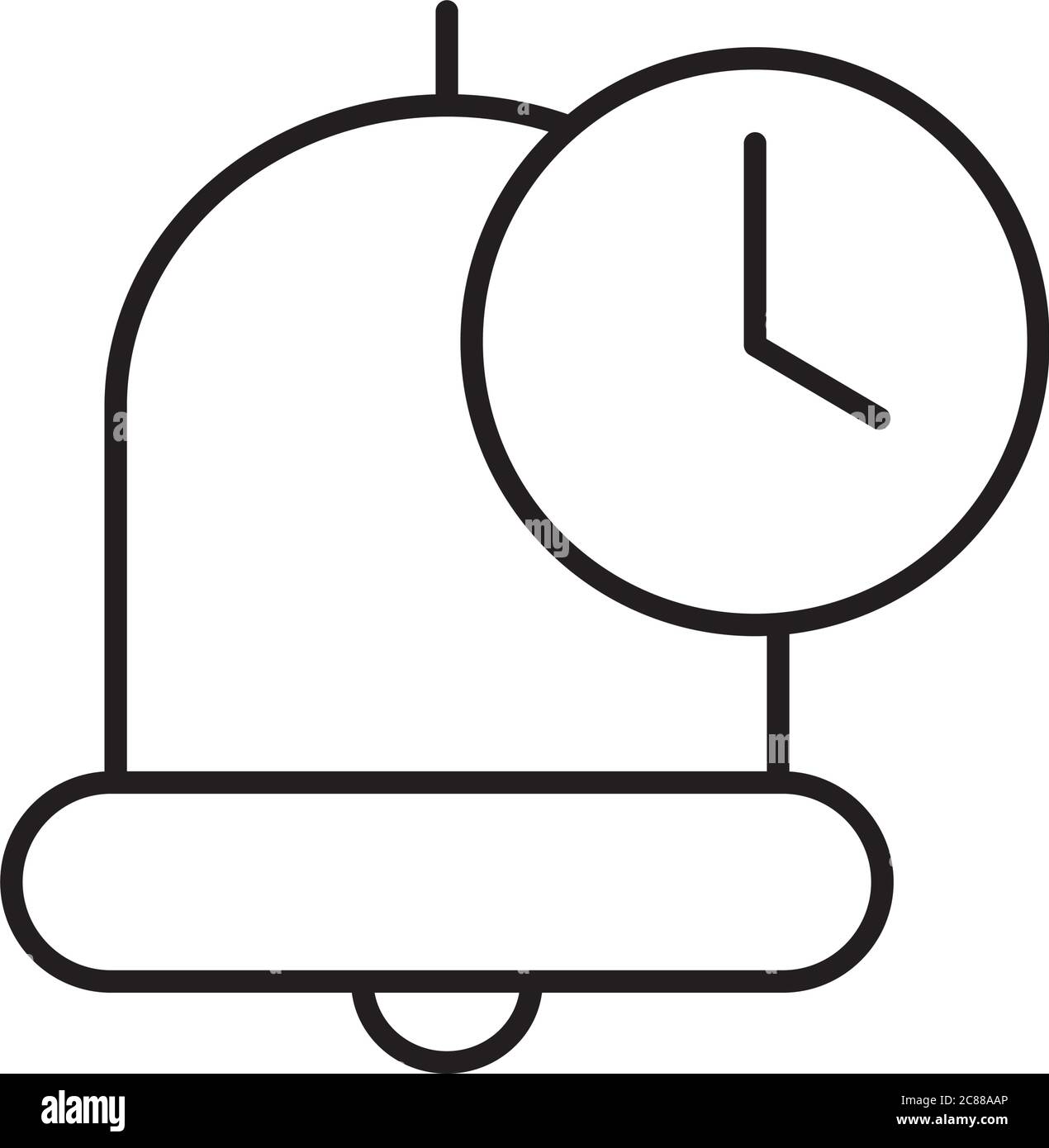 bell and clock icon over white background, line style, vector ...
