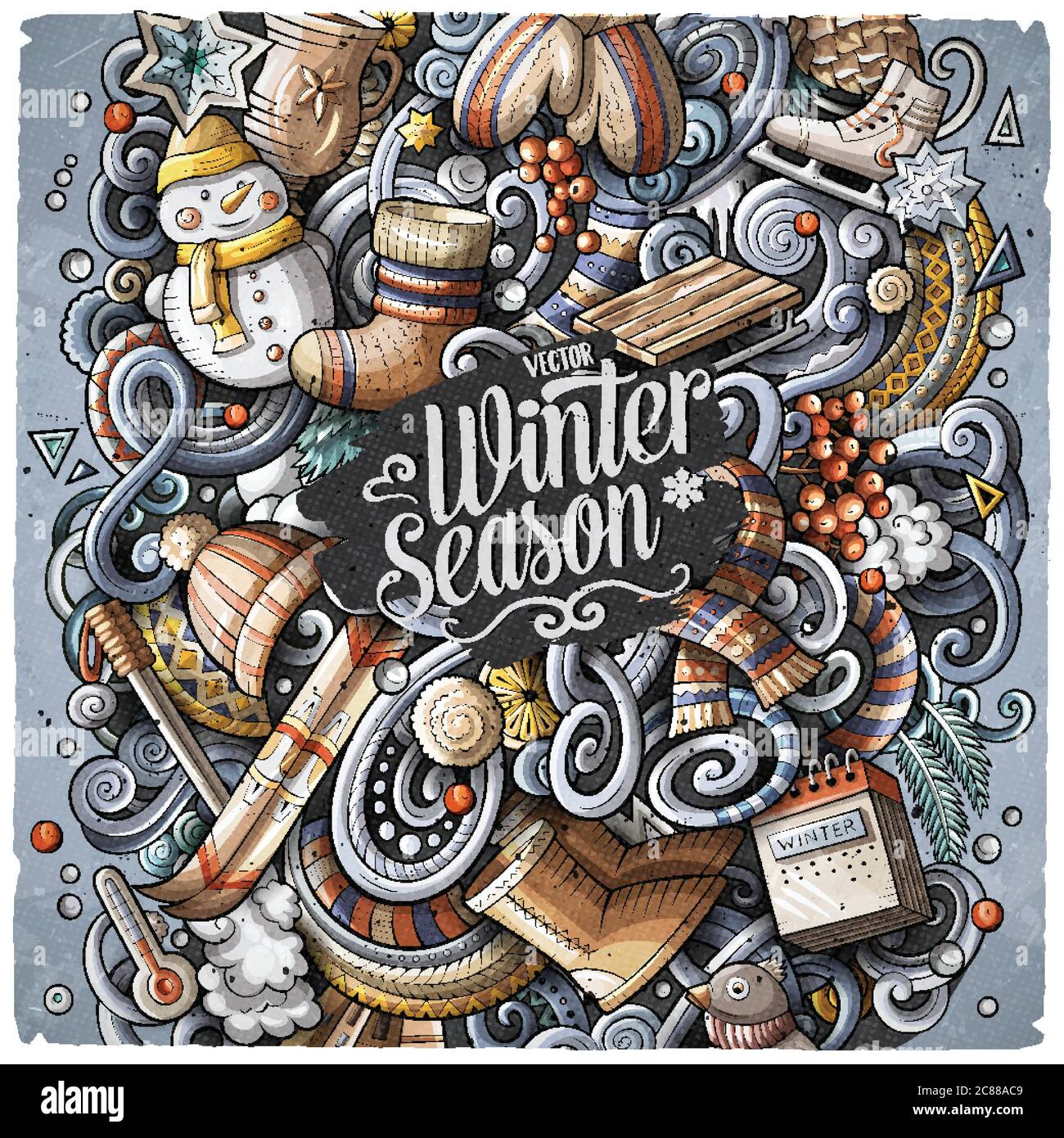 Cartoon vector doodles Winter illustration Stock Vector Image & Art - Alamy