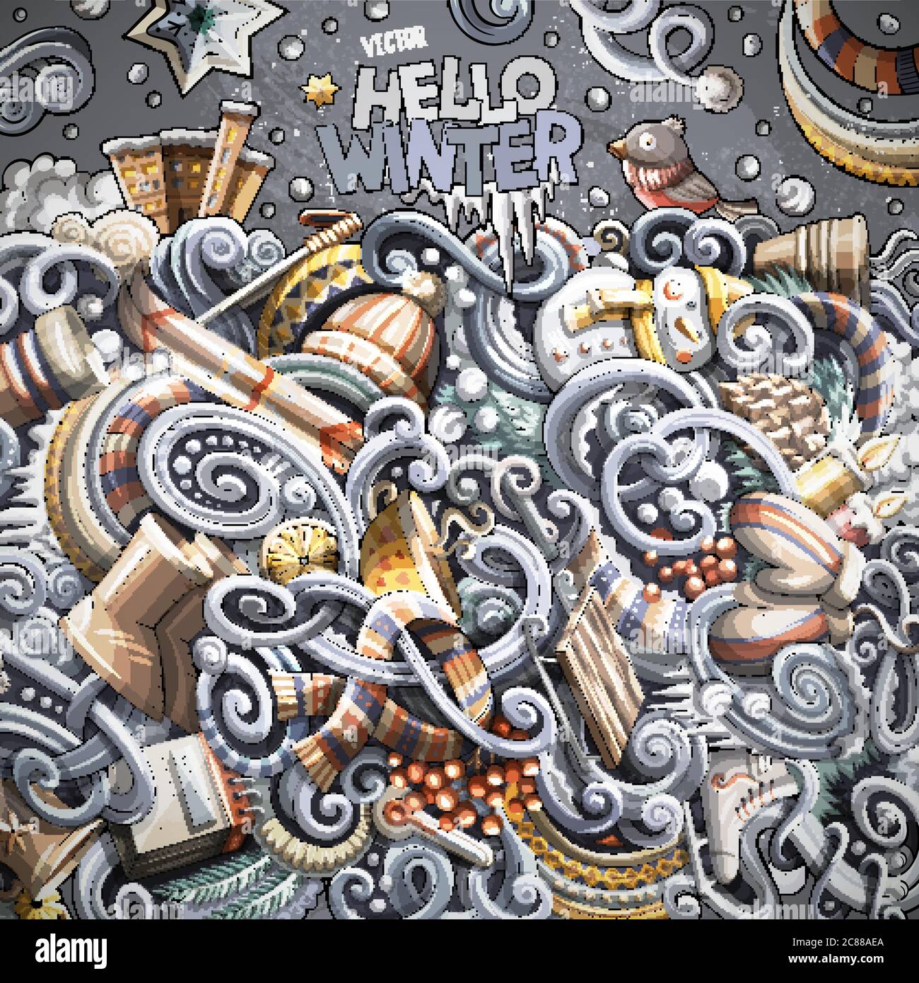 Cartoon cute doodles Winter season frame design Stock Vector Image ...