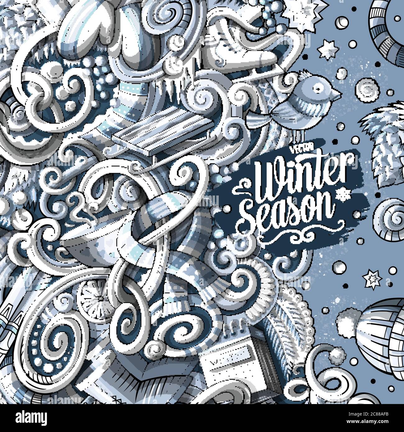 Cartoon cute doodles hand drawn Winter frame design Stock Vector Image ...