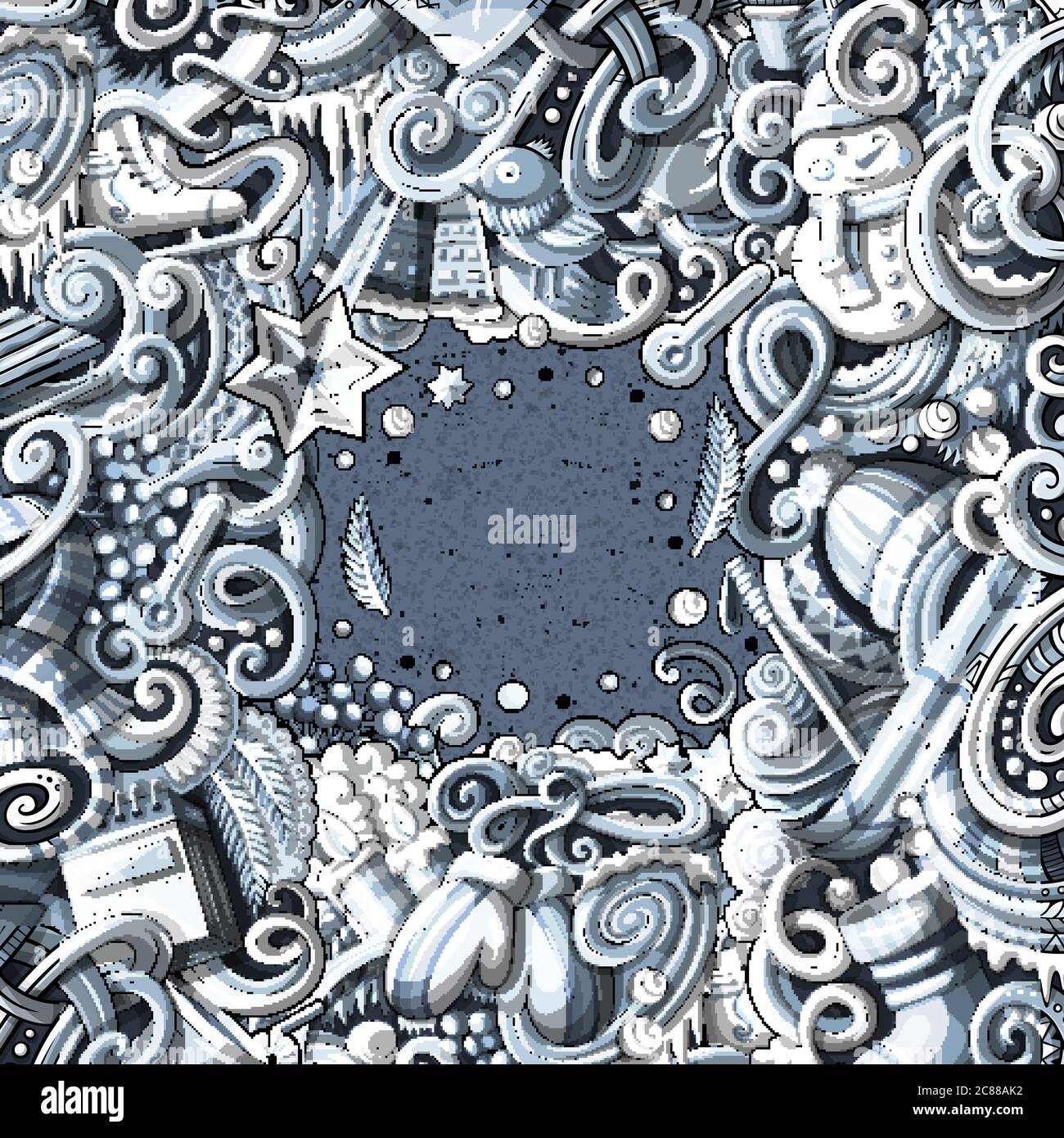 Cartoon cute doodles hand drawn Winter frame design Stock Vector Image ...