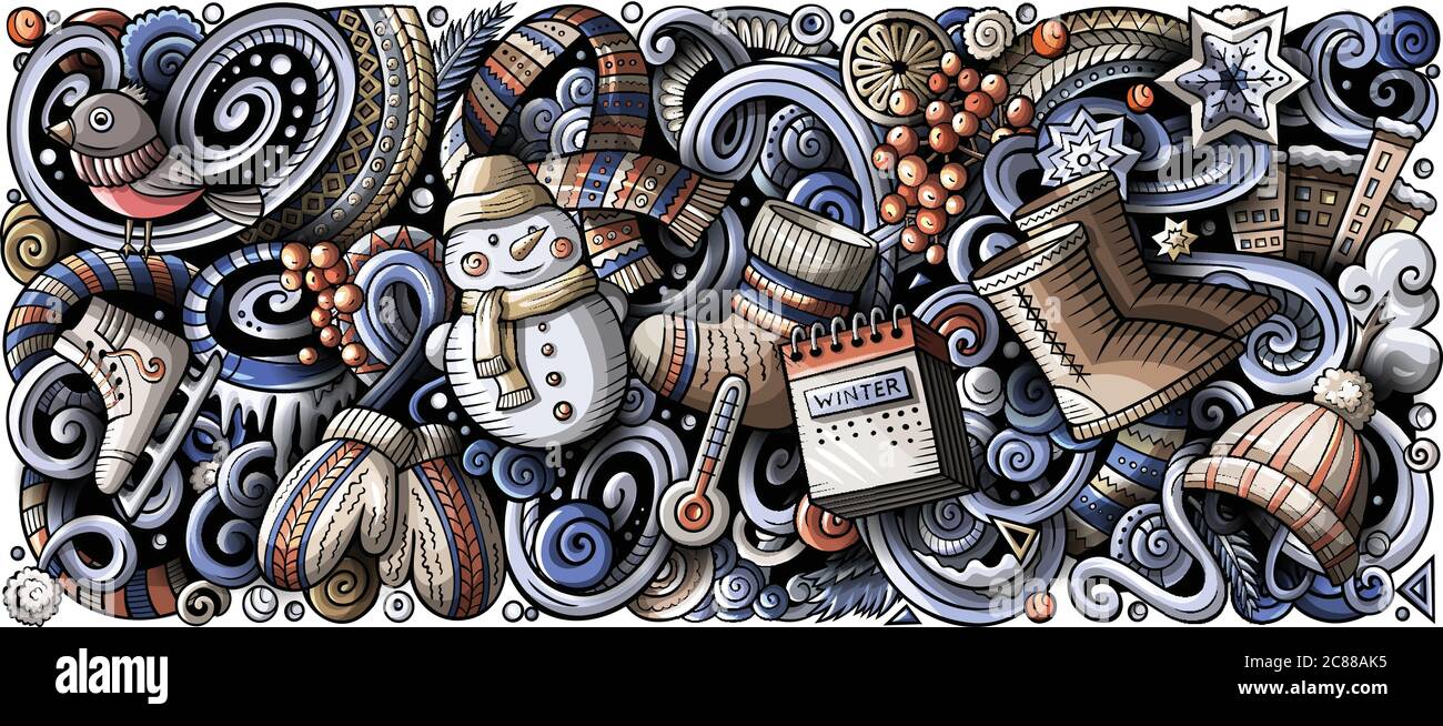 Cartoon vector doodles Winter vertical horizontal stripe illustration ...