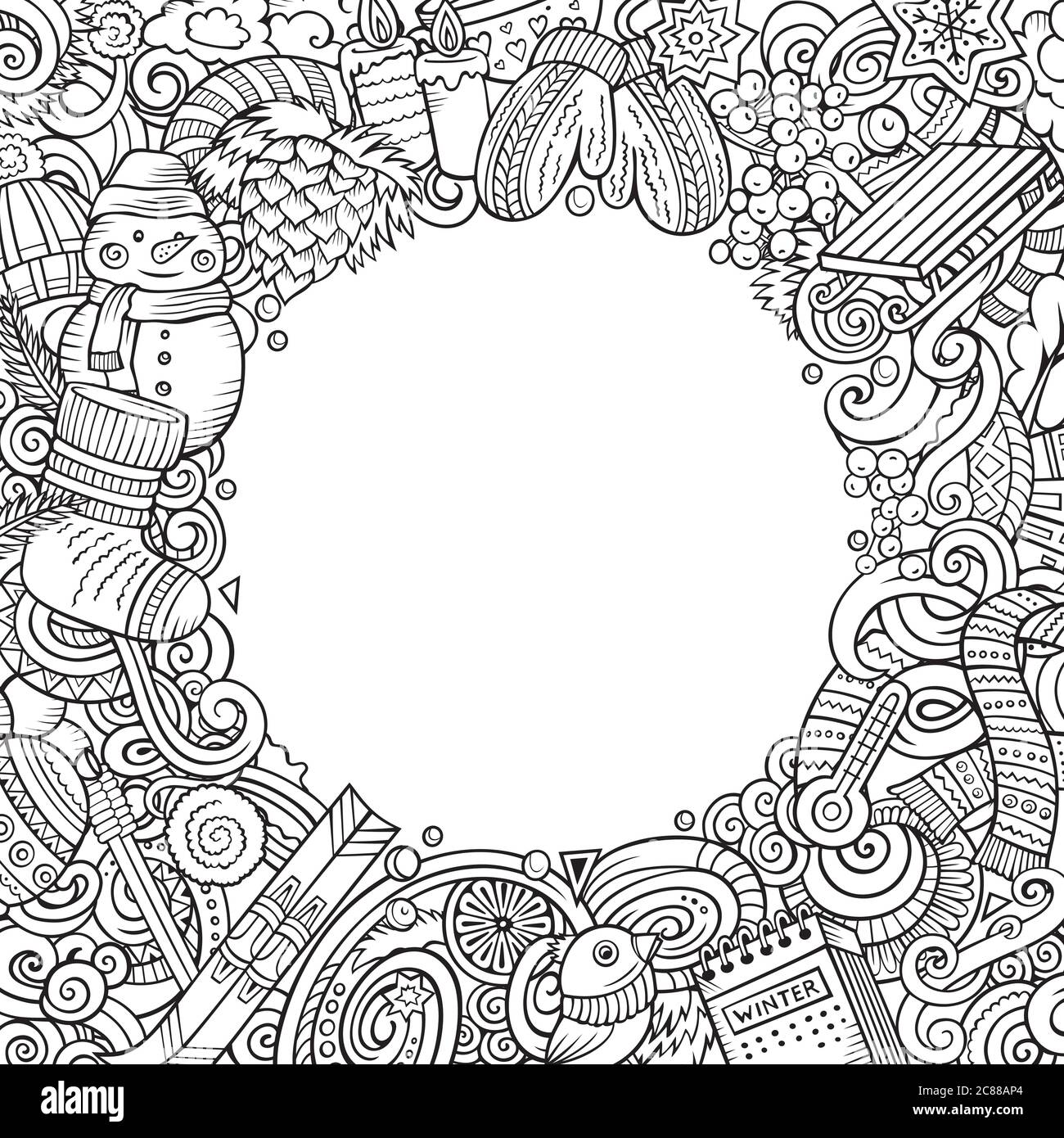 Cartoon vector doodles Winter square frame design Stock Vector Image ...