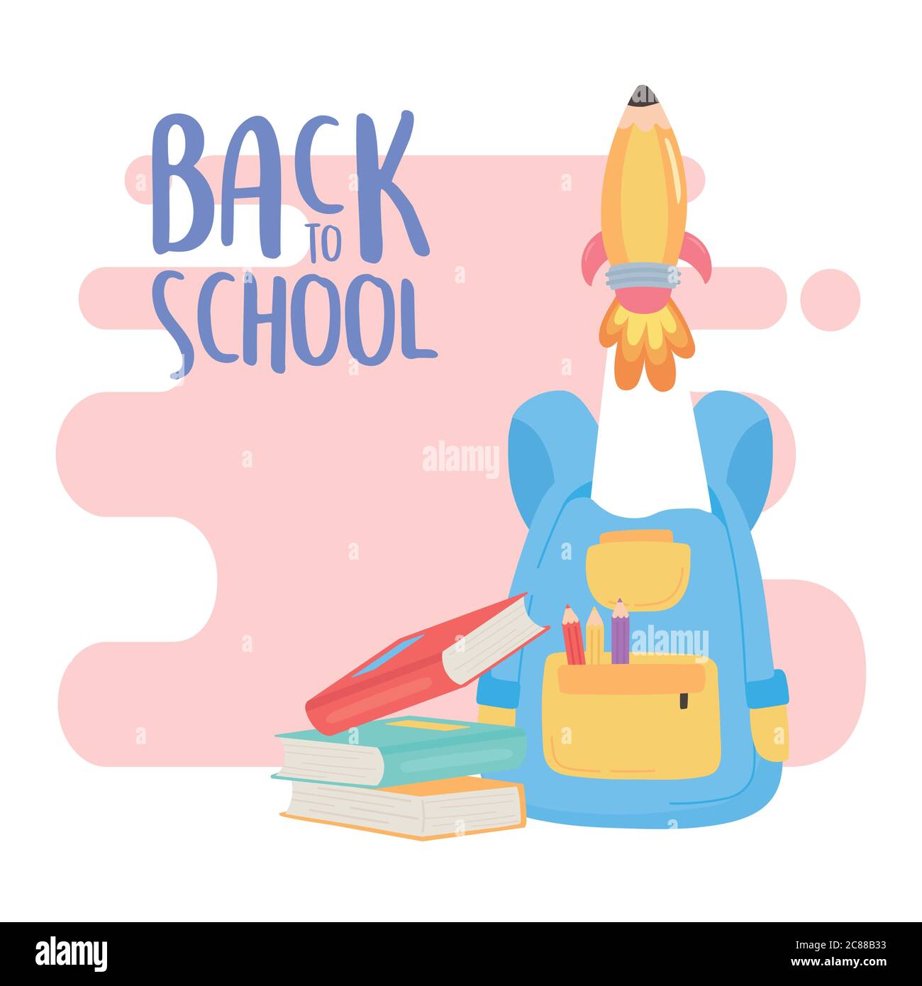 back to school, backpack books rocket startup education cartoon vector ...
