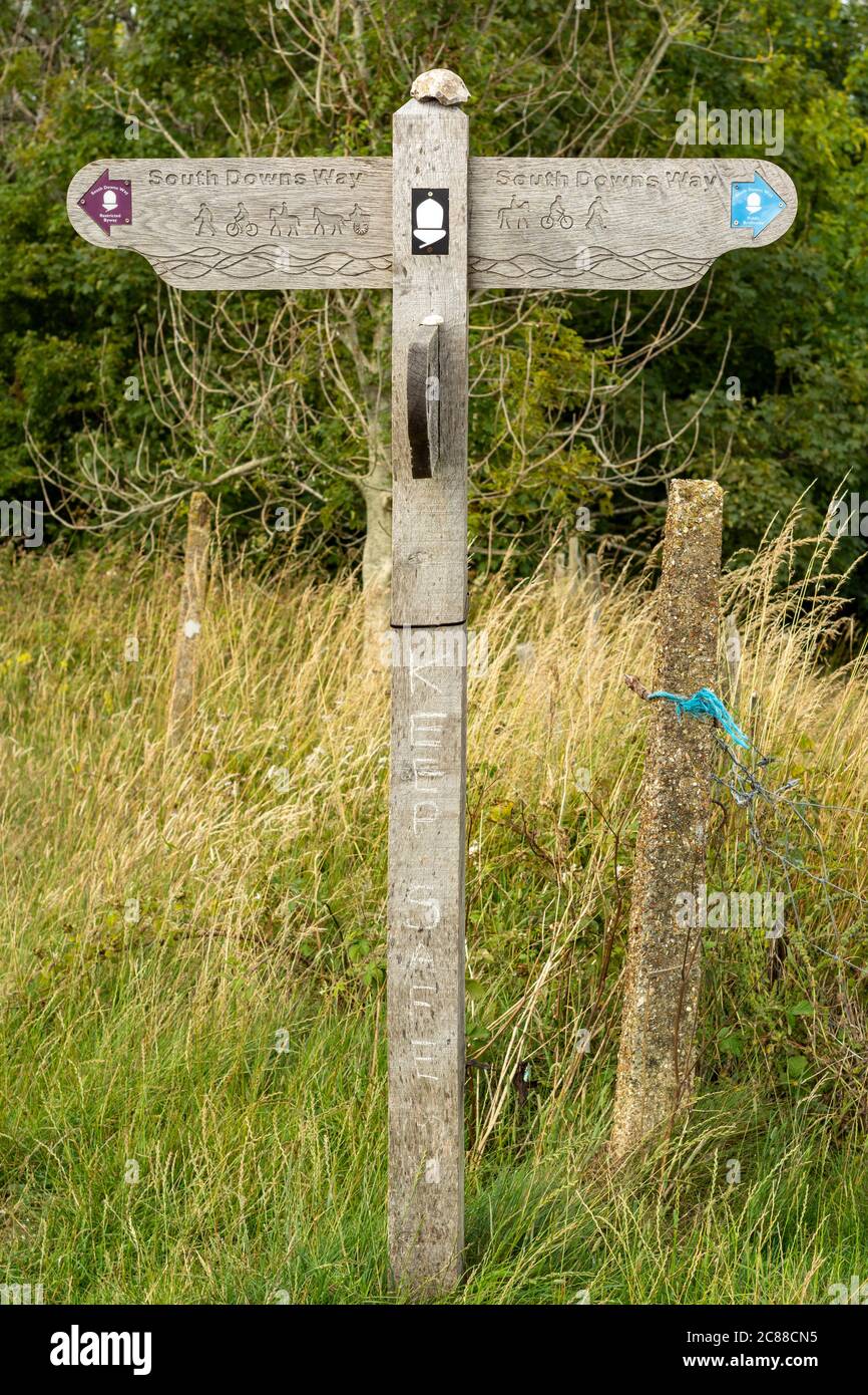South Downs Way way marker / signpost near Chanctonbury Ring in the ...