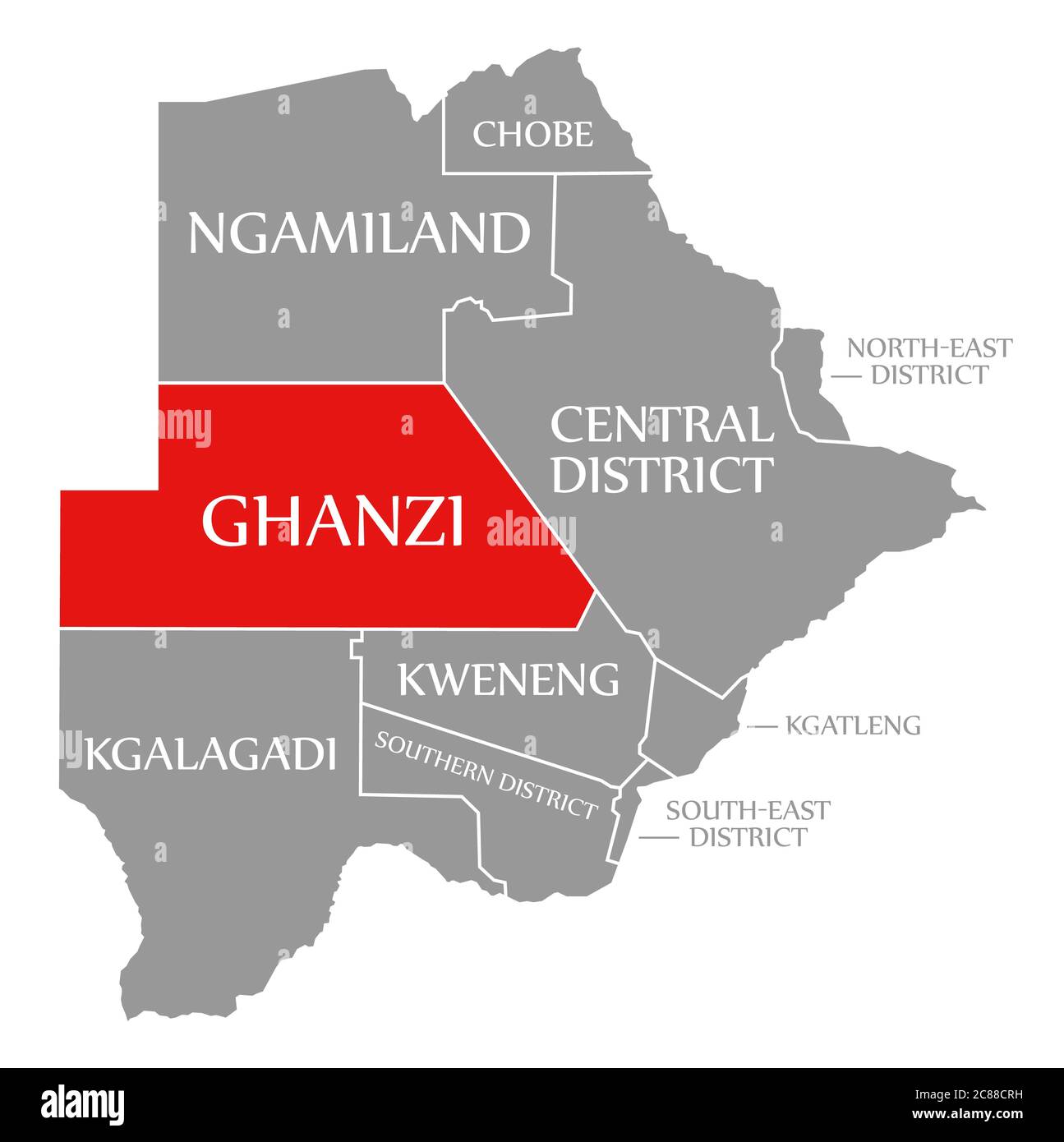 Ghanzi red highlighted in map of Botswana Stock Photo - Alamy