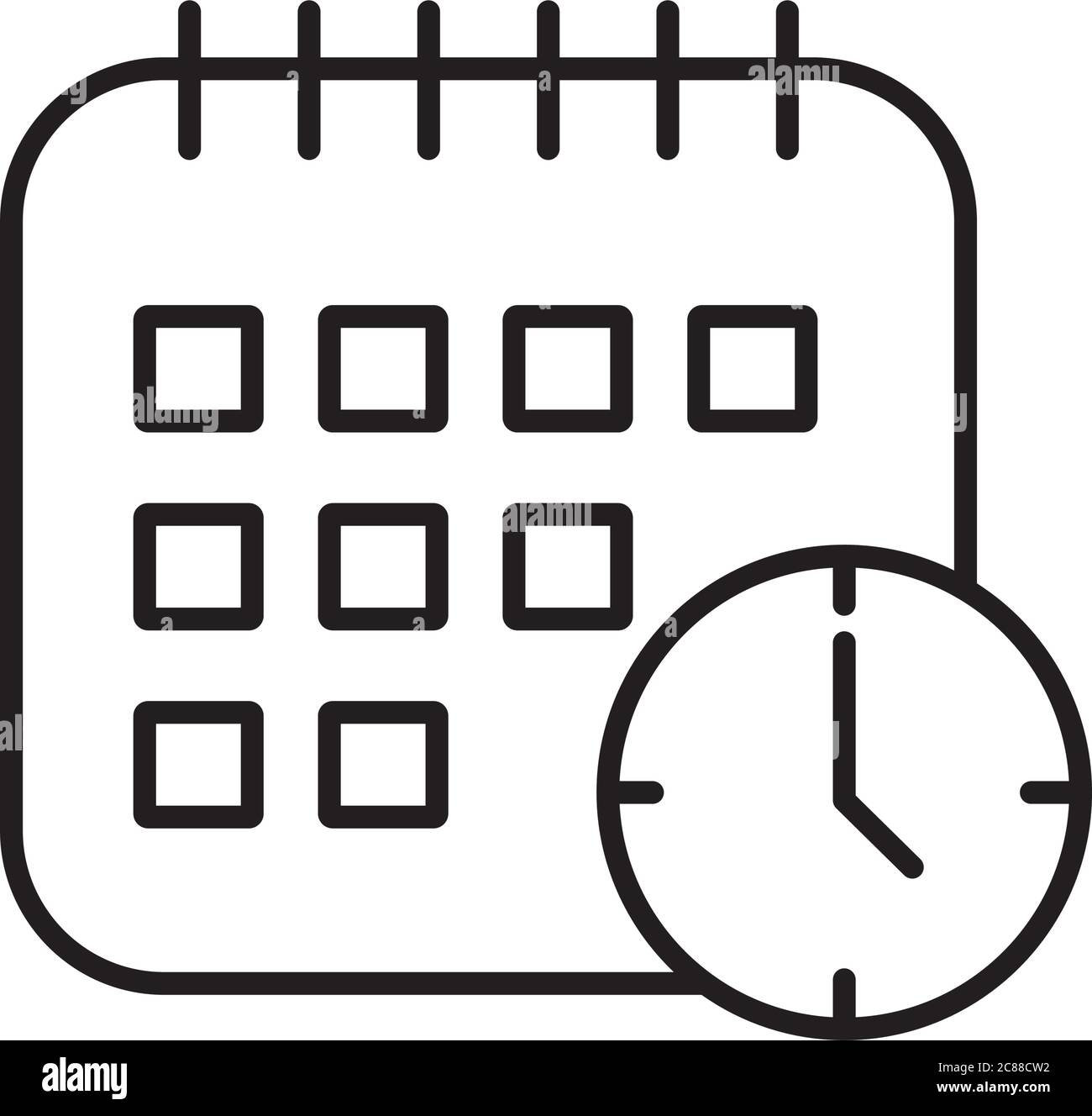calendar and clock icon over white background, line style, vector ...