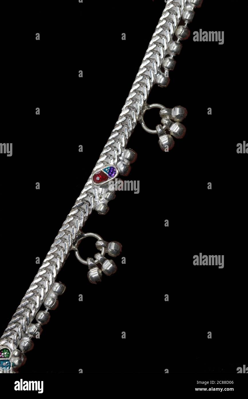 three Curly silver anklet with painting for catalogue design book Stock ...